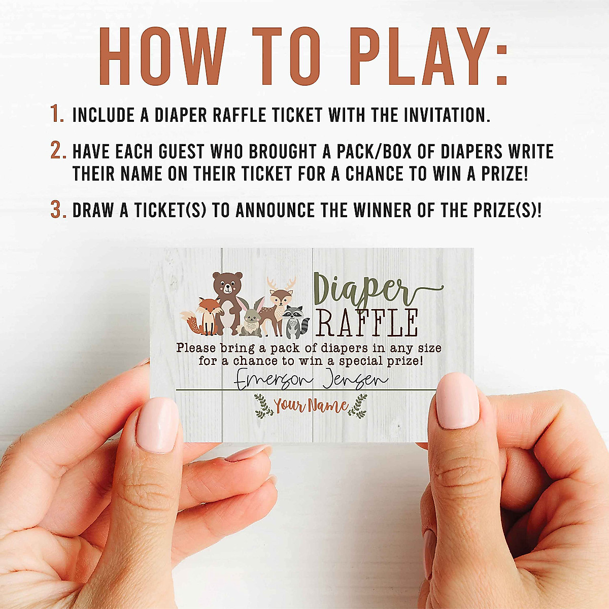 Hadley Designs 25 Baby Shower Diaper Raffle Tickets For Baby Shower Games To Play - Woodland Baby Shower Games Gender Neutral, Diaper Raffle Cards, Baby Raffle Tickets, Baby Shower Invitation Inserts