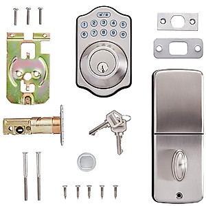 Amazon Basics Traditional Electronic Keypad Deadbolt Door Lock, Keyed Entry Option, Traditional, Satin Nickel