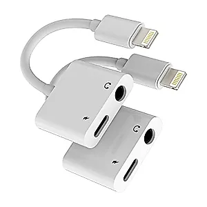 Headphone Adapter(2pack)Compatible with Lightning to 3.5mm AUX Audio Jack and Charger Dongle Earphone Splitter Compatible for iPhone 11 12 pro xs xr x 8 for Ipad Converter charging connector for Apple