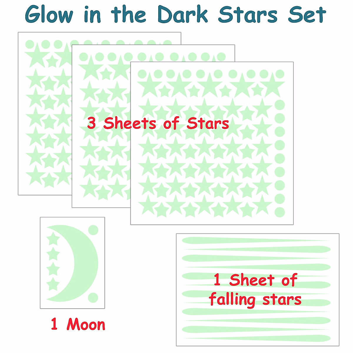 Glow in The Dark Stars for Ceiling or Wall Stickers - Glowing Wall Decals Stickers Room Decor Kit - Galaxy Glow Star Set and Solar System Decal for Kids Bedroom Decoration
