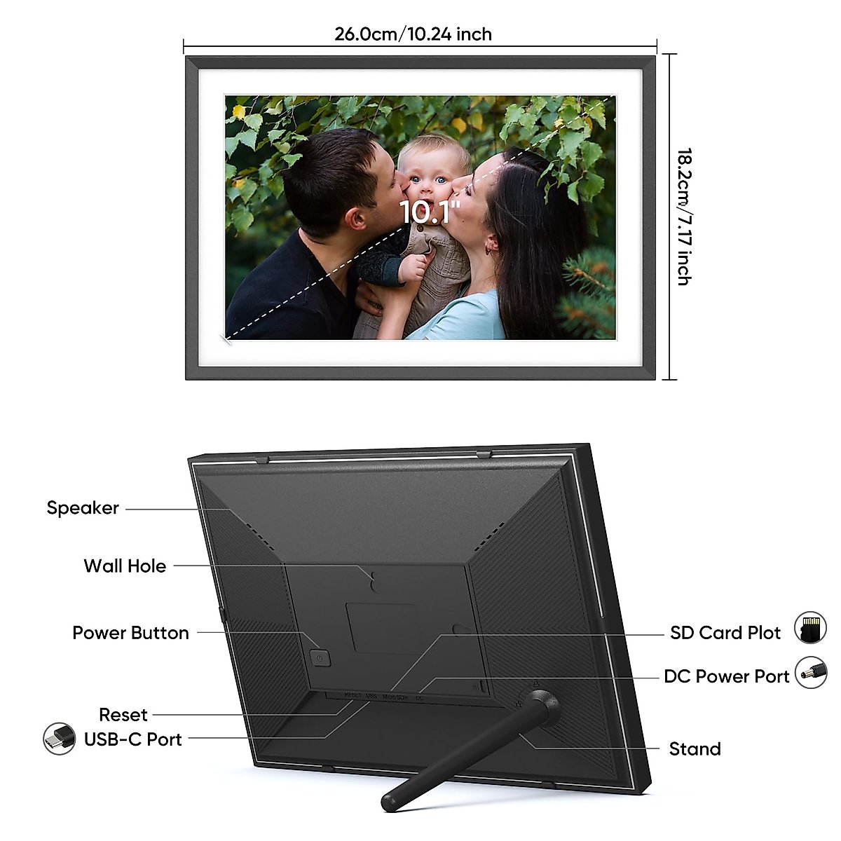 ARZOPA Frameo Digital Picture Frame 10.1 Inch Smart WiFi Digital Photo Frame 32GB with 1280x800 IPS Touch Screen, Auto-Rotate and Slideshow, Easy Setup to Share Photos Or Videos from Anywhere Anytime
