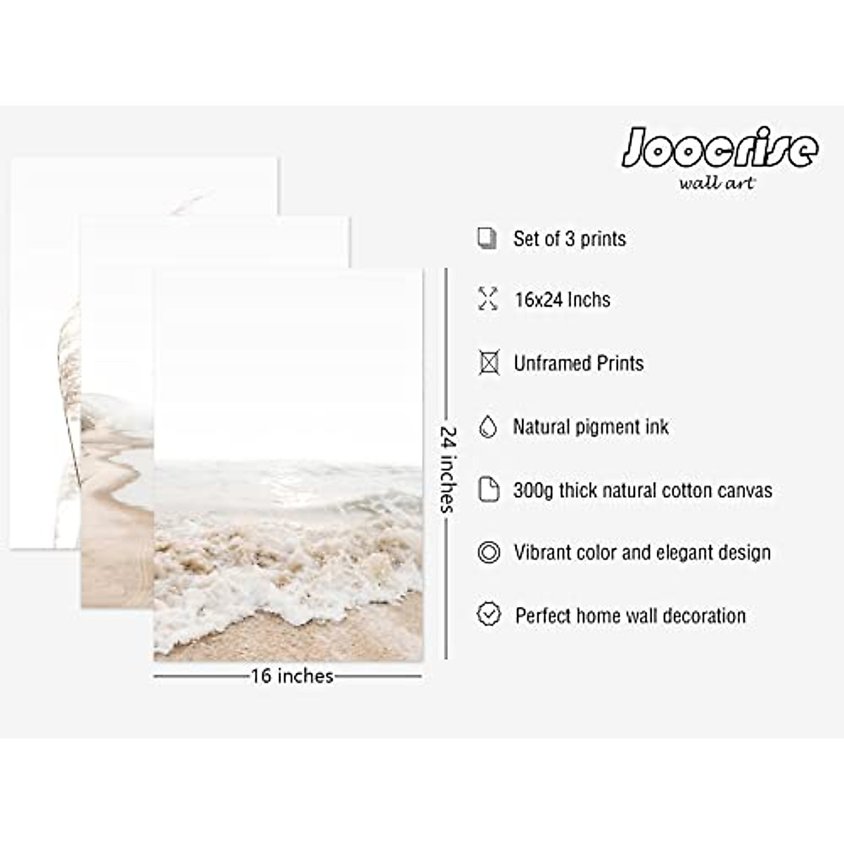 Beach Wall Art Boho Prints Coastal Canvas Wall Art UNFRAMED, Beach Pictures Wall Art Pampas Grass Ocean Poster Plant Landscape Beach Scene Artwork for Living Room Bedroom Decor 16x24 Inch, Set of 3