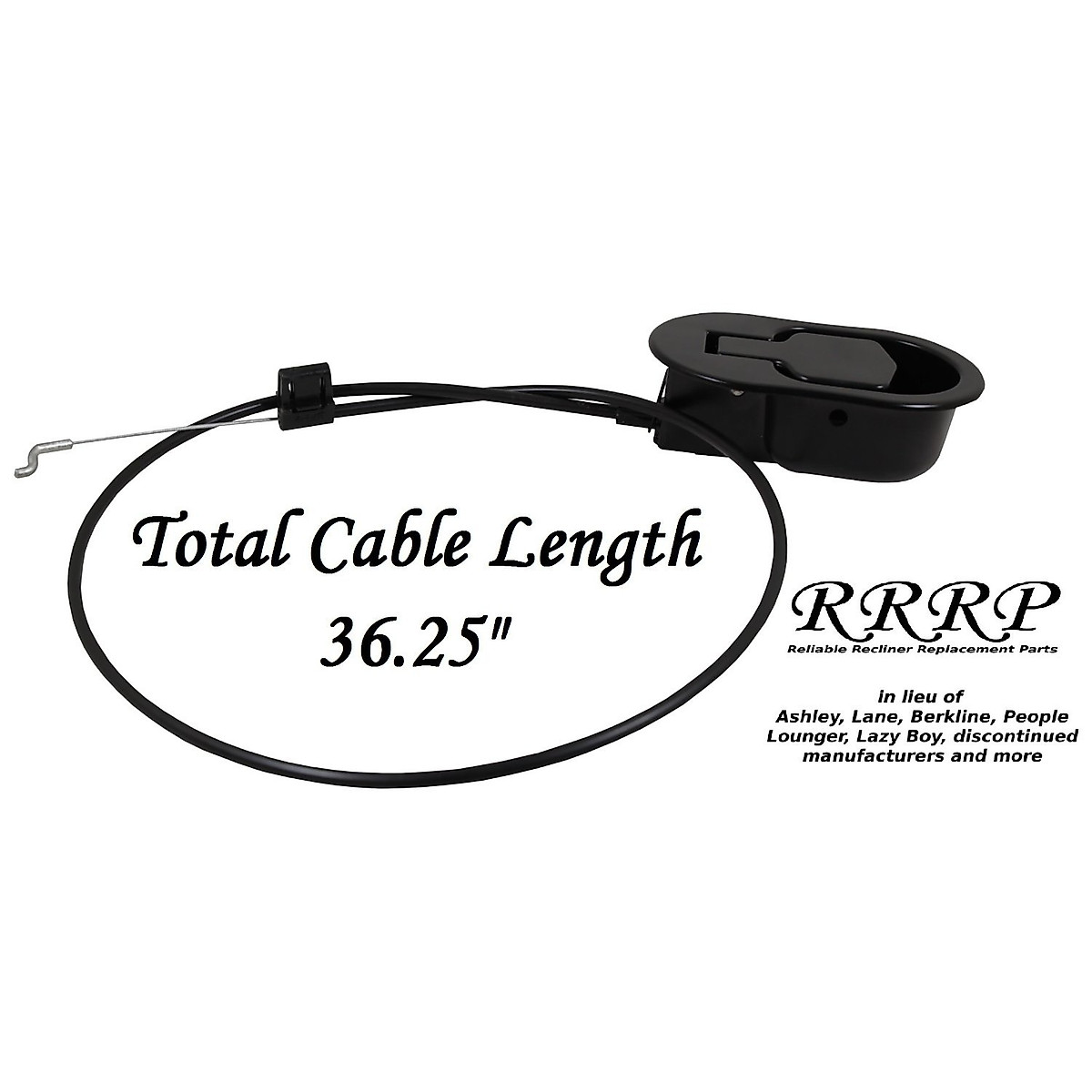 Aluminum Metal Pull Recliner Handle 4-3/8" by 2-5/8" with Cable that has a S/Z Hook Exposed Cable Length (4.75") Total Length is Medium at 36.25