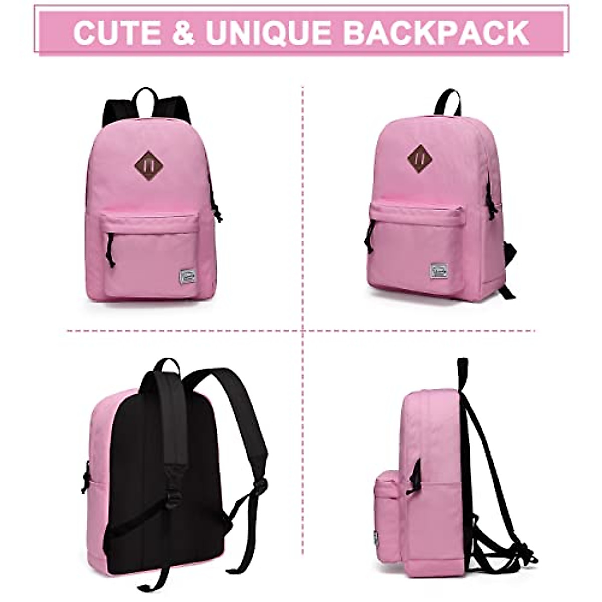 VASCHY School Backpack, Lightweight Water Repellent Backpack Men School Bag Women Children Boy Leisure for Girl School High School Teenagers College Business Travel, Pink, M, Backpacks Handbags