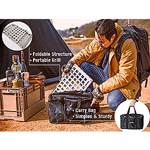 Viator Outdoors Campfire Grill Grate for Camping Cooking – Heavy Duty Food Grade Stainless Steel Over Fire Pit Grill – Foldable Griddle for BBQ, Cooking, Heating – Portable Carry Bag Included