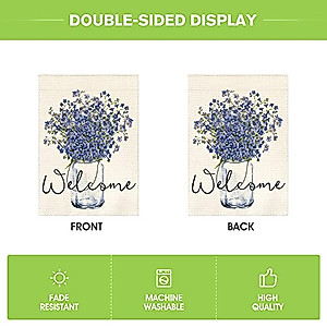 AVOIN colorlife Forget-me-nots Flower Garden Flag 12 x 18 Inch Double Sided, Spring Summer Welcome Seasonal Holiday Rustic Yard Outdoor Flag