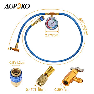Aupoko R134A Car AC Refrigerant Charge Hose, AC Charge Hose with Gauge, R134A Can Tap Valve, R134A Quick Couple, Low Pressure Gauge and 59'' Recharge Hose