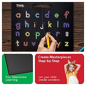 PicassoTiles 2-in-1 Magnetic Drawing Board Toy 12x10 inch Large Magnet Bead Tablet Pad with 2 Facings Alphabet STEM Free Style Educational Erasable & Reusable Learning Writing Playboard in Black PTB04
