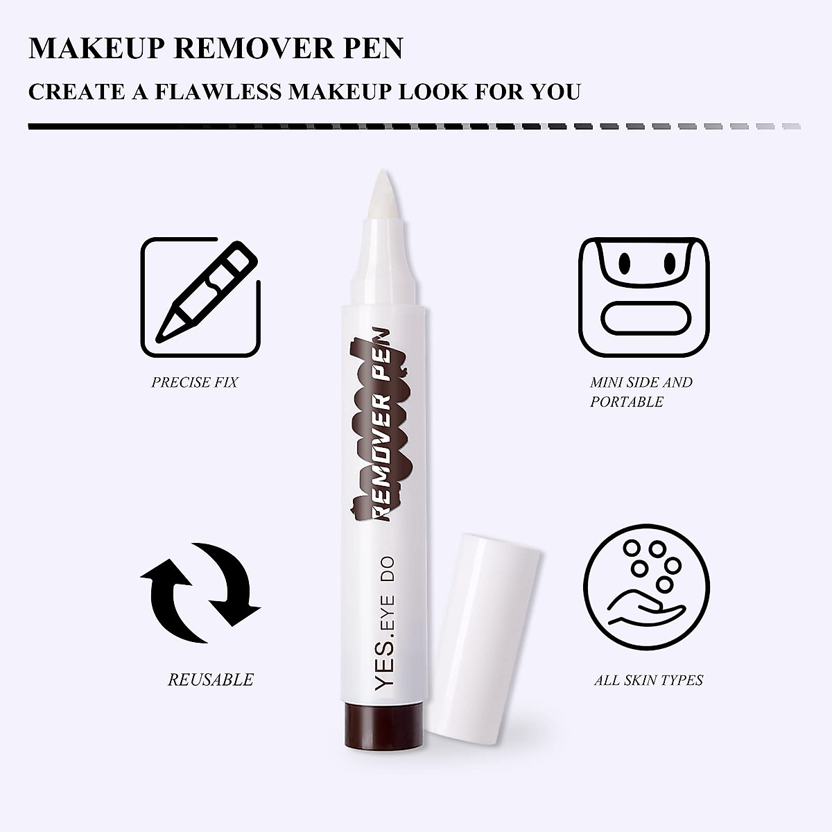 KYDA 2 Pcs Makeup Remover Pen, Makeup Cleanser Eraser Pen, Non-irritating Disposable Makeup Fix Pen, Make Up Corrector Pen for Eyes Lips Face, Correct Makeup Mistakes