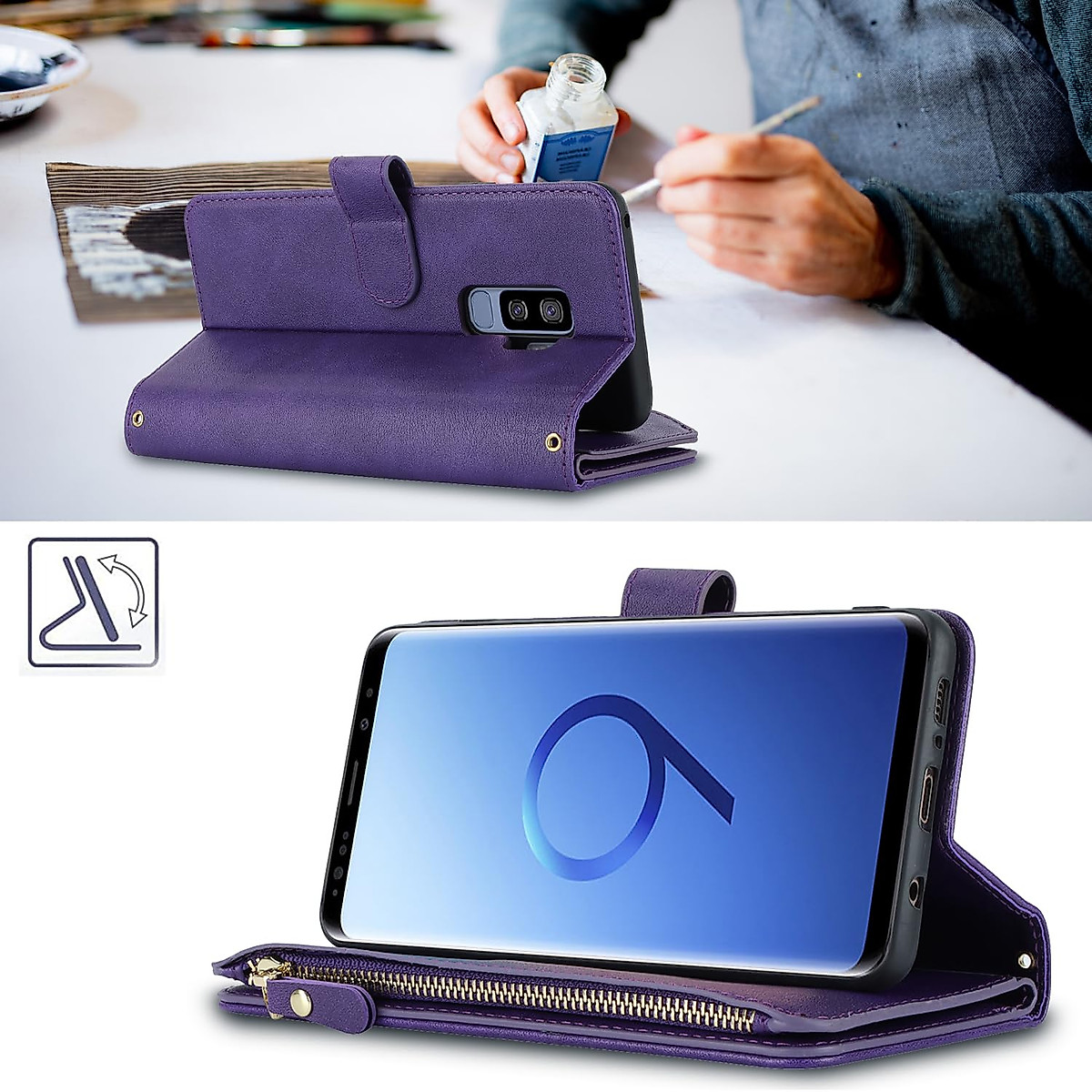 Ｈａｖａｙａ Crossbody Phone case for Samsung Galaxy S9 Plus case with Strap for Women with Card Holder for Galaxy s9+Plus Zipper flip Wallet Cover with Credit Card Slot and Kickstand-Purple