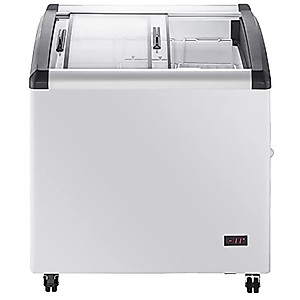 Duura Commercial Mobile Ice Cream Display Chest Freezer Sub Zero Temp Curved Glass Top Frost Free Lid with 3 Wire Baskets, 31.5 Inch Wide 4.87 Cubic Feet, White