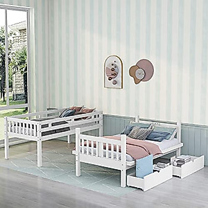 Harper & Bright Designs Twin Over Full Bunk Beds with Storage Stairs, Wood Detachable Bunk Beds with 2 Storage Drawers,and The Down Bed can be Converted into Daybed, White