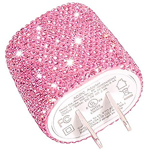 USB Wall Charger Bling 5V/2.4A 24W Dual Port Fast Charger Plug Cell Phone Block Adapter Pink for iPhone Android Samsung iPad Tablet etc.