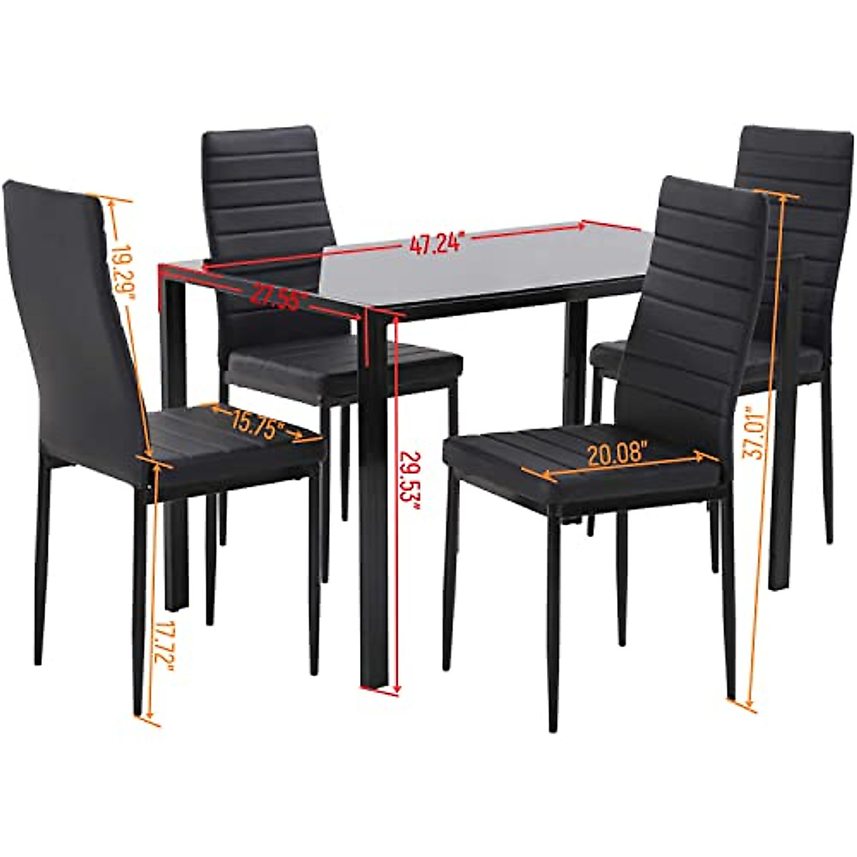 5-Piece Kitchen Table Set, Dining Table Set for 4 Dining Room Table Set for Small Spaces Modern Dinner Table Set with 4 Faux Leather Metal Frame Chairs