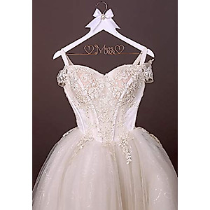 HUIDIAN White Solid Wood Bridal Dress Hanger with Lady Wire Lettering for Bridal Wedding Party Gift (Rose Gold line White Hanger)