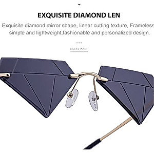 Rimless Diamond-shaped Sunglasses Female Tinted Triangle Eyewear Vintage Bling Transparent Glasses for Women Men (blue&pink)