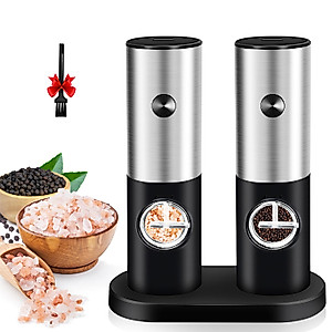Electric Salt and Pepper Grinder Set: Leap Fit Kitchen Automatic Battery Operated Pepper Mills with Adjustable Coarseness