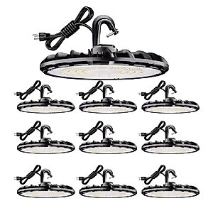 G GJIA 150W UFO LED High Bay Light, UL Listed Commercial Bay Lighting, 5000K Daylight High Bay Led Shop Light with US Plug, IP65 Commercial Light for Factory Warehouse Shop, 10 Pack