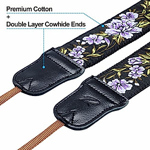 Purple Flower Camera Strap - 2"Wide with Double Layer Cowhide Head,Pure Cotton Embroidery Camera Shoulder Straps,Adjustable Camera Neck Strap for All DSLR / SLR Cameras, Best Gifts for Photographers