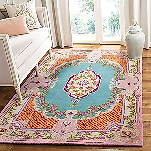 SAFAVIEH Bellagio Collection 5' x 8' Blue/Pink BLG535M Handmade Medallion Premium Wool Area Rug