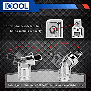 ICOOL 46pcs 1/4 Inch Drive Socket Set, Ratchet Socket Wrench Set with S2 Bit Sockets, 72-Teeth Reversible Ratchet, 4-14mm Sockets for Home or Automobile Maintenance