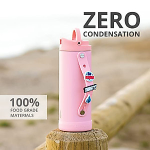 Elemental Iconic Kids Water Bottle with Straw Lid & Charms Strap, Leak-Proof When Closed, Triple Insulated Stainless Steel Reusable Thermos Water Bottle - 14oz, Rose