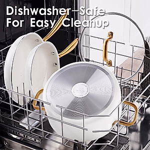 Nonstick Cookware Set - 16 PCS Non Toxin Pots and Pans Set Non stick With Dutch Oven, Frying Pan Set, Saucepan, Sauté Pan, Cooking Utensils - Kitchen Cookware Sets Granite Cooking Pot Gold Gifts