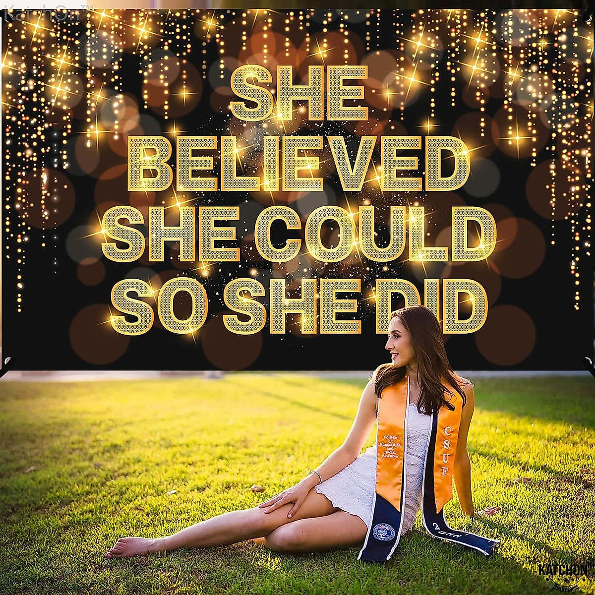 KatchOn, She Believed She Could So She Did Banner - XtraLarge 72x44 Inch | Congratulations Banner, Congratulations Decorations | 2024 Graduation Party Decorations, Graduation Decorations Class of 2024