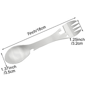 Pinenjoy 2Pcs Camping Multi-Function Spork 5 in 1 Spoon Fork Knife Can Bottle Opener Combo 18/10(304) Stainless Steel Portable Utensils for Outdoor Picnic Hiking Fishing Boating BBQ Travel