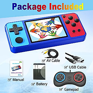 Great Boy Handheld Game Console for Kids Preloaded 270 Classic Retro Games with 3.0'' Color Display and Gamepad Rechargeable Arcade Gaming Player (Blue)