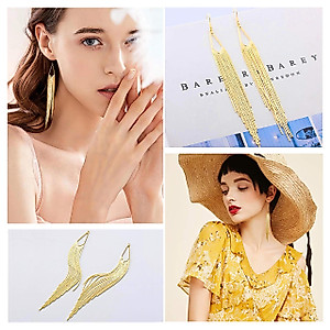PEARLADA 18K Gold Long Chain Tassel Earrings Simple Hook Jewelry for Women Fashion Sleek Chain Dangle Drop Earrings for Party Linear Fringe Earring