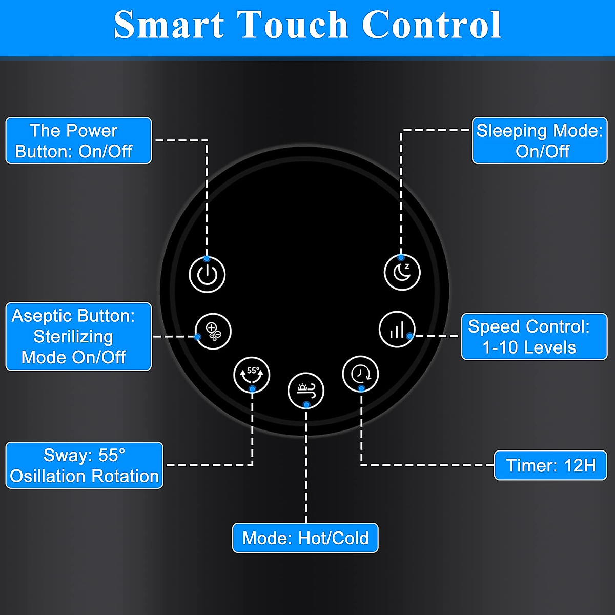 HealSmart 35-inch Space Heater Bladeless Tower Fan, Heater & Cooling Air Purifier, with Remote Control, Air Circulator Fan for Home Air Conditioner, black