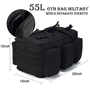 Sparklekle Military Duffel Bag 50L Gym Bag for Men Convertible Weekend Backpack for Sports Travel Camping (Black)