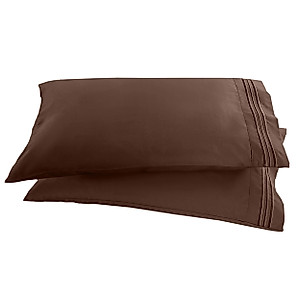 Elegant Comfort 1500 Thread Count Embroidered Egyptian Quality Luxurious Silky Soft Wrinkle & Fade Resistant 2-Piece Pillowcase, King, Chocolate Brown