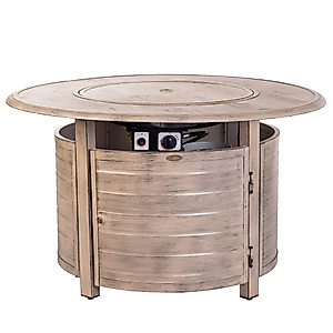 Fire Sense 62739 Thatcher Woodgrain Aluminum Convertible Gas Fire Pit Table 55,000 BTU Outdoor Portable with Fire Bowl Lid, Nylon Weather Cover & Clear Fire Glass - Driftwood Finish - Round - 42"