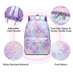 YCBB Kids Backpacks for Girls Butterfly School Bookbags Set with Lunch Tote Bag Lightweight Preschool Kindergarten Elementary School Backpacks