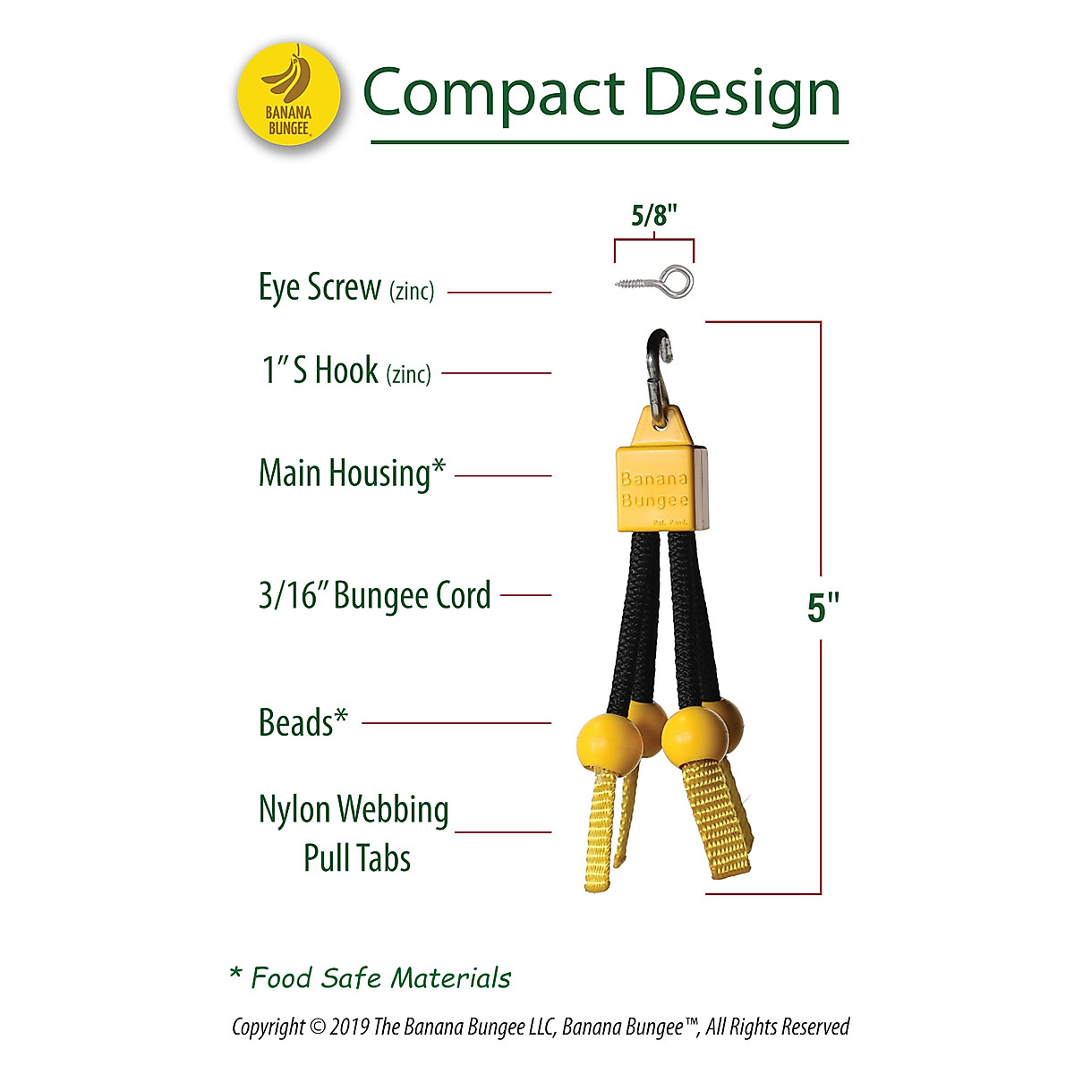 Banana Bungee The Original Banana Hanger Under Cabinet Banana Hook Under Cabinet & Banana Holder Stand Alternative - Made in The USA - Banana Storage for Multiple or Single Banana Holder Hook