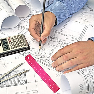 Stainless Steel Ruler and Metal Rule Kit with Conversion Table (Rose Red, 12 Inch, 6 Inch)