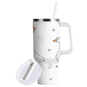 RPLIFE Cute Little Geese White Stainless Steel Tumbler, Insulated Cups with Lids, Coffee Tumbler for Women