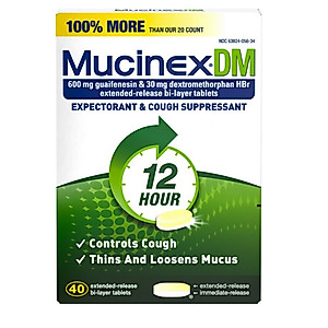 Mucinex DM 12-Hour Expectorant and Cough Suppressant Tablets, 40 ct (Pack of 3)
