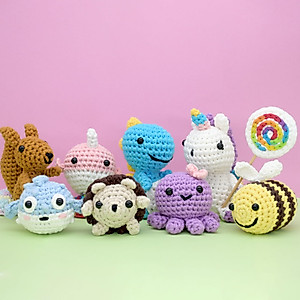 24 Pack Beginners Crochet Yarn Blue Green Pink Purple Yellow Rainbow Cotton Crochet Yarn for Crocheting Knitting Beginners with Easy-to-see Stitches Mini Crochet Yarn for Beginners Crochet Kit(24x25g)