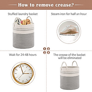 TECHMILLY Woven Rope Laundry Hamper Basket, Tall Laundry Basket Storage, Baby Nursery Hamper for Blanket, Clothes Hamper for Laundry in Bedroom and Living Room Organizing, Small, 42L, Grey