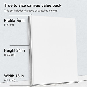 PHOENIX Large Stretched Canvas for Painting 18x24 Inch/5 Value Pack, 8 Oz Triple Primed 5/8 Inch Profile 100% Cotton White Blank Canvas, Framed Canvas for Oil Acrylic & Pouring Art