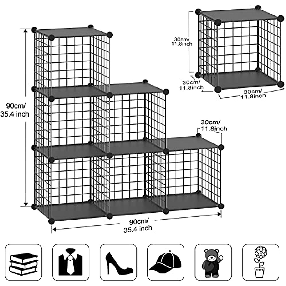 TUMUCUTE Wire Cube Storage Organizer, 6-Cube Metal Storage Shelves Bookshelf, Stackable Modular Closet Organizer for Bedroom Living Room, Office,Storage Shelves
