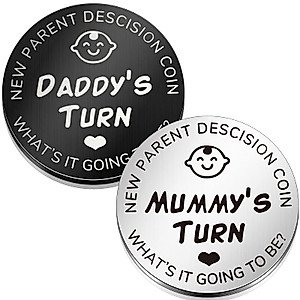 2 Pieces Fun New Parents Decision Coin Double-Sided Decision Making Coin New Baby Presents Pregnancy Presents for First Time Mom New Dad Presents for Christmas Thanksgiving Silver and Black