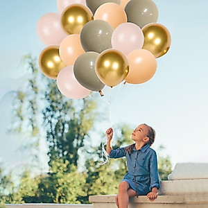 50 PCS Double Stuffed Neutral Balloons Set with Metallic Gold, Light Brown, Nude and Beige Apricot Cream Balloons for Women Teddy Bear Birthday Party Decorations