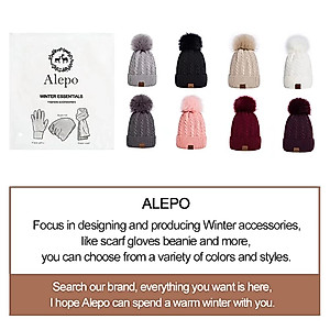 Alepo Womens Winter Beanie Hat, Warm Fleece Lined Knitted Soft Ski Cuff Cap with Pom Pom(Dark Gray+Oatmeal)