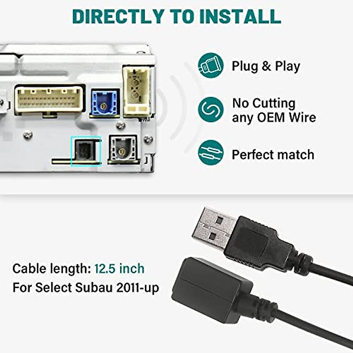 RED WOLF Car Radio Factory USB Port Retention Cable Wiring Harness Fit for 2011-2022 Subaru WRX Impreza Forester Outback Retain OE USB Wire Adapter Install Aftermarket Stereo Head Unit 4 Pin Input