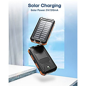 Solar Charger Power Bank Fast Charging - 30000mAh Portable Solar Phone Battery Panel Charger, QC3.0 Dual USB Port Battery Pack Charger Portable for All Cell Phones & Electronic Devices (Orange)