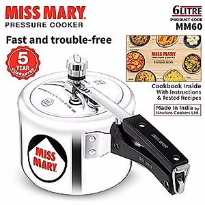 Hawkins Aluminium 6 Litre Miss Mary Pressure Cooker, Inner Lid Cooker, Silver (Mm60)